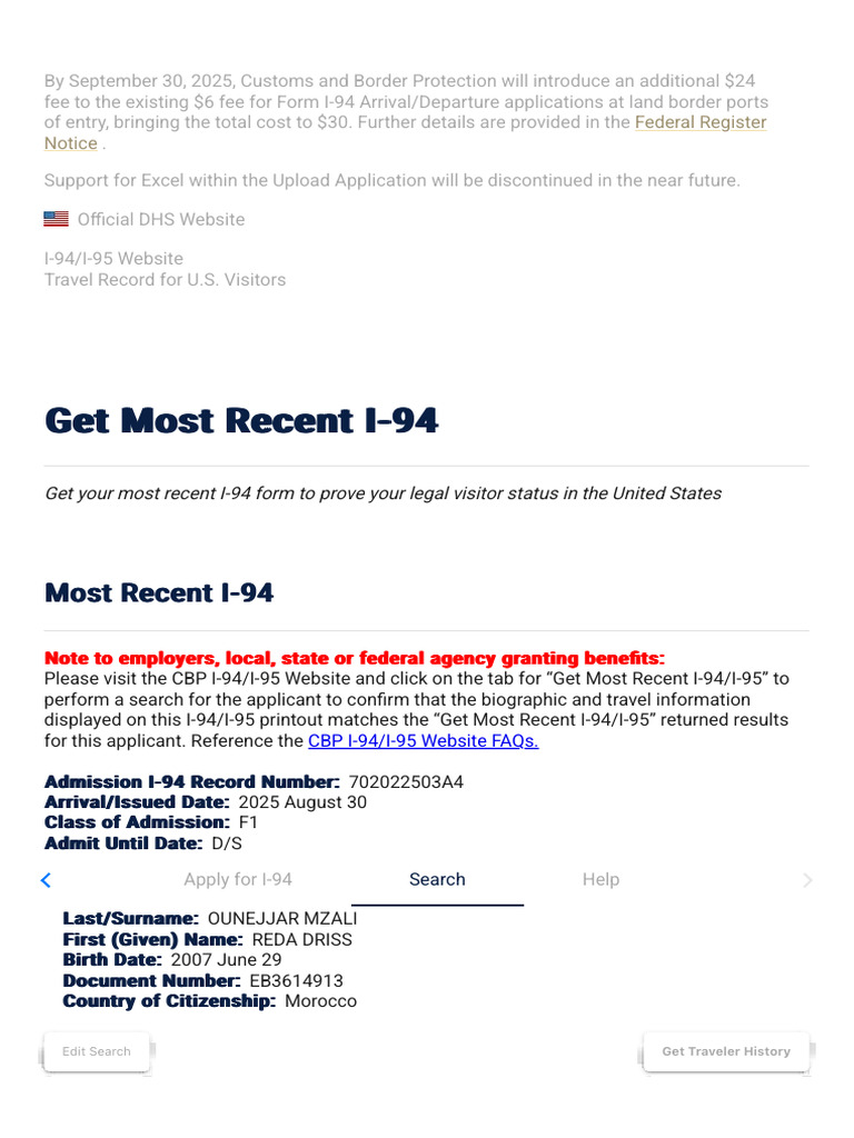 I-94:I-95 Official Website - Get Most Recent Response | PDF | U.S ...