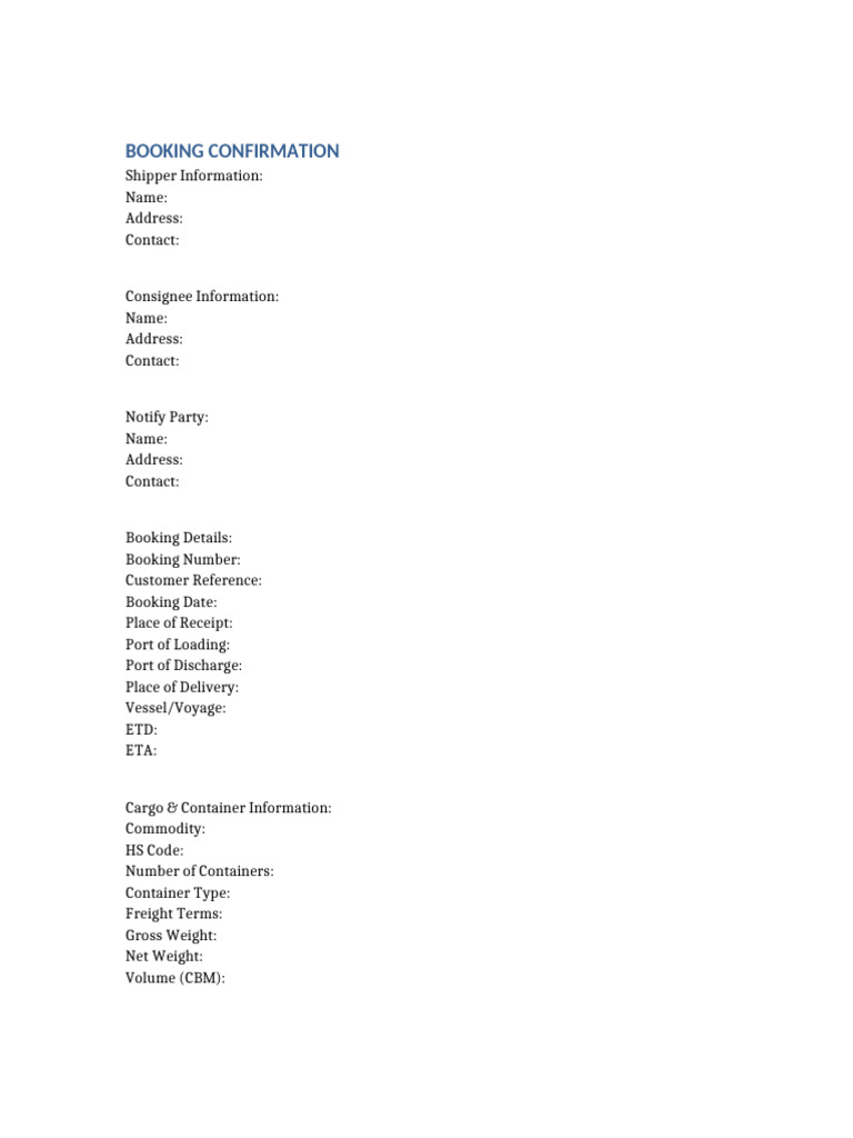 MSC Booking Confirmation Template | PDF