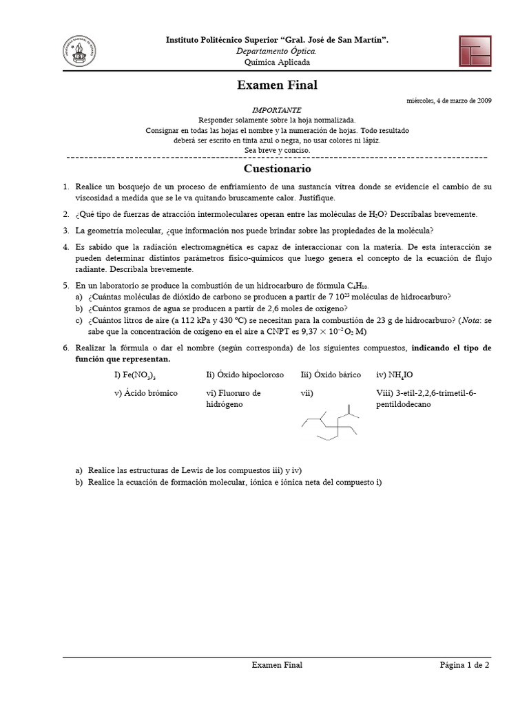 Examen_Final_2008-08-06 (5) | PDF | Lípido | Química