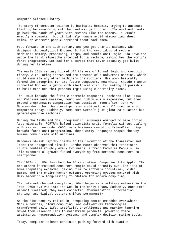 Evolution of Computer Science History | PDF | Computer Programming ...
