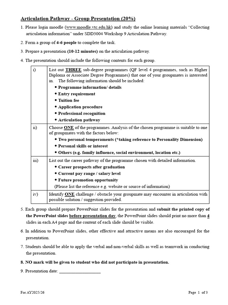 SDD3004 Articulation Pathway - Group Presentation (Student) - AY2526 ...