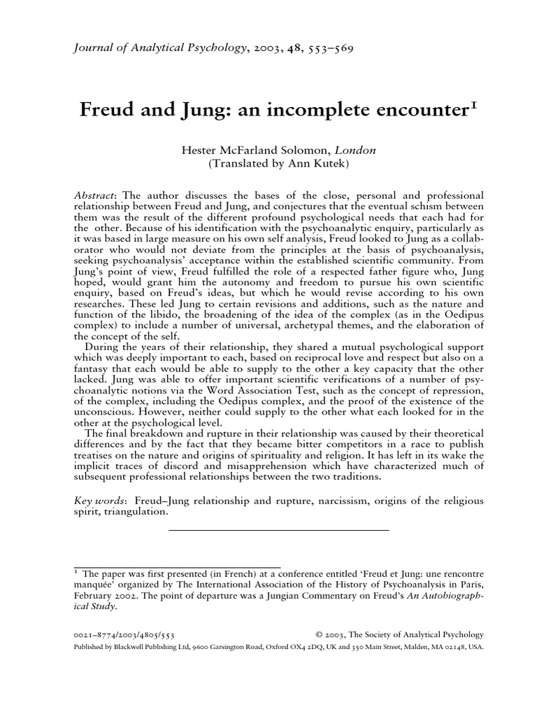 01) Freud and Jung - An Incomplete Encounte (Mcfarl and Solomon, 2003 ...