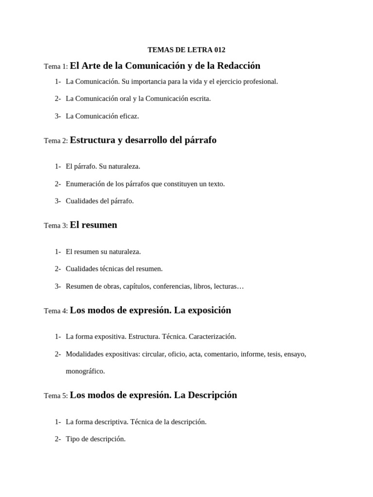 Temas de Letra 012 | PDF