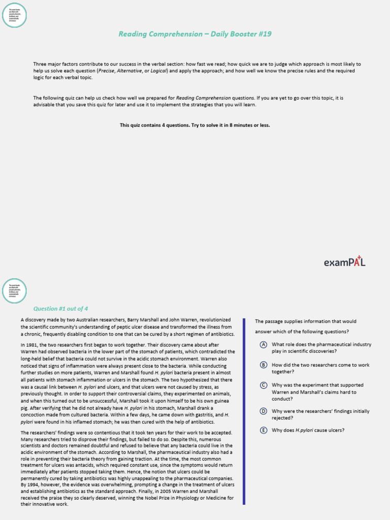 Reading Comprehension Quiz #19 | PDF | Diseases And Disorders | Medicine