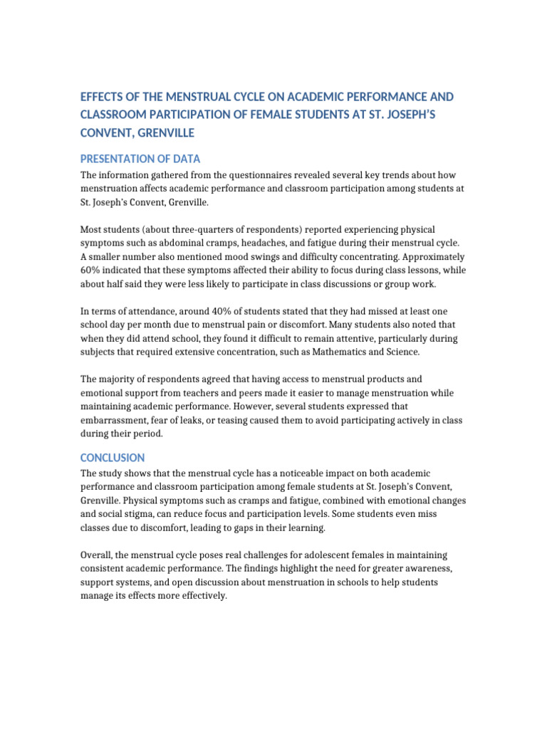 HSB SBA Completed | PDF | Menstruation | Psychology