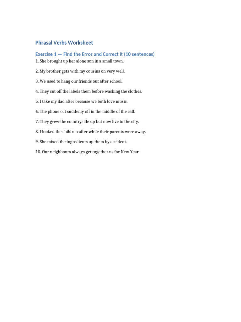Phrasal Verbs Worksheet | PDF