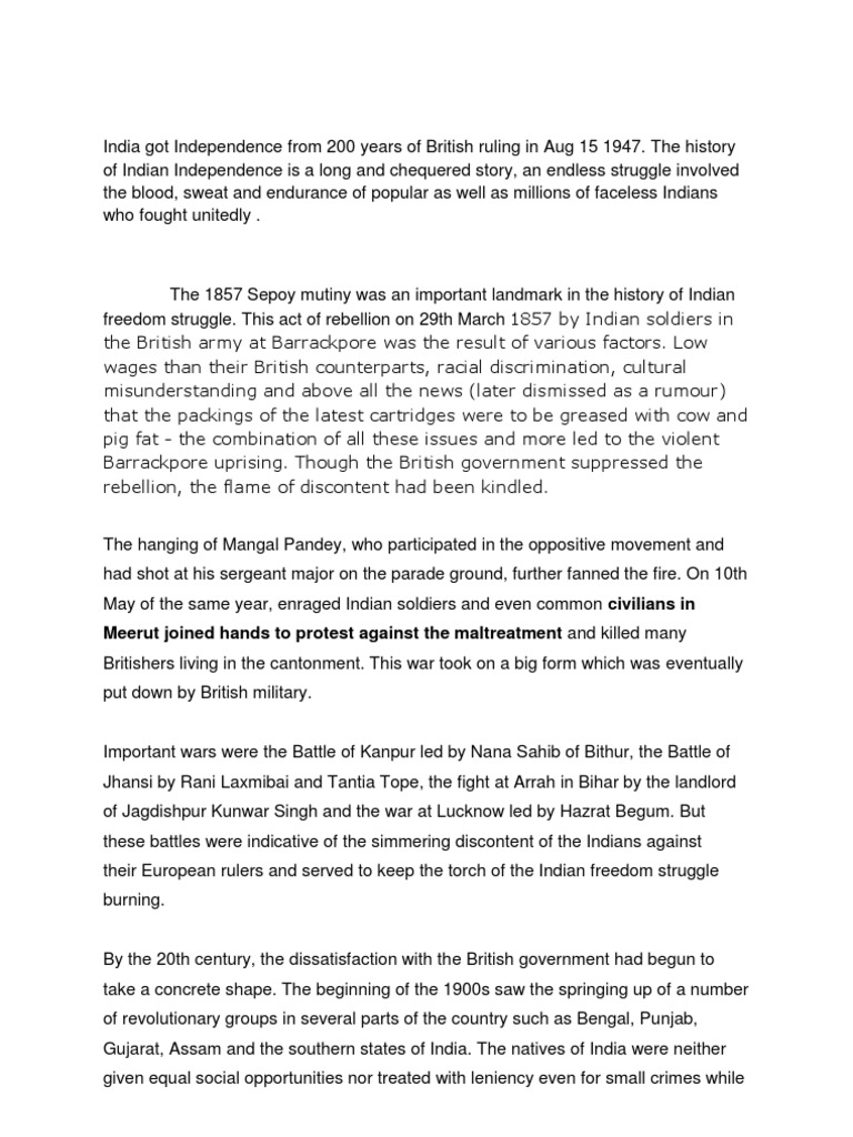 The History of Indian Independence | PDF | British Raj | Indian ...