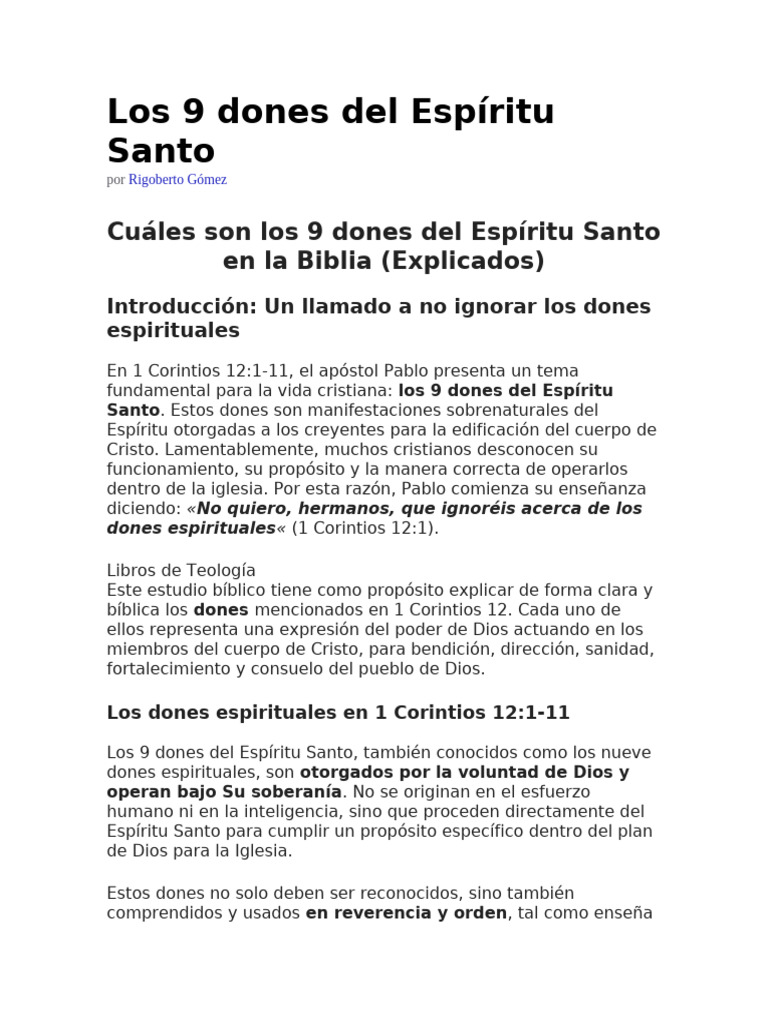 9 Dones del Espíritu Santo Explicados | PDF | Don espiritual | Primera ...