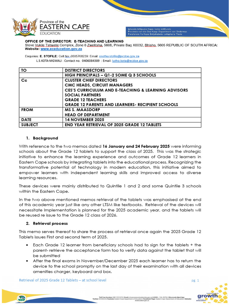 2025 Grade 12 Tablet Retrieval Process | PDF | Learning