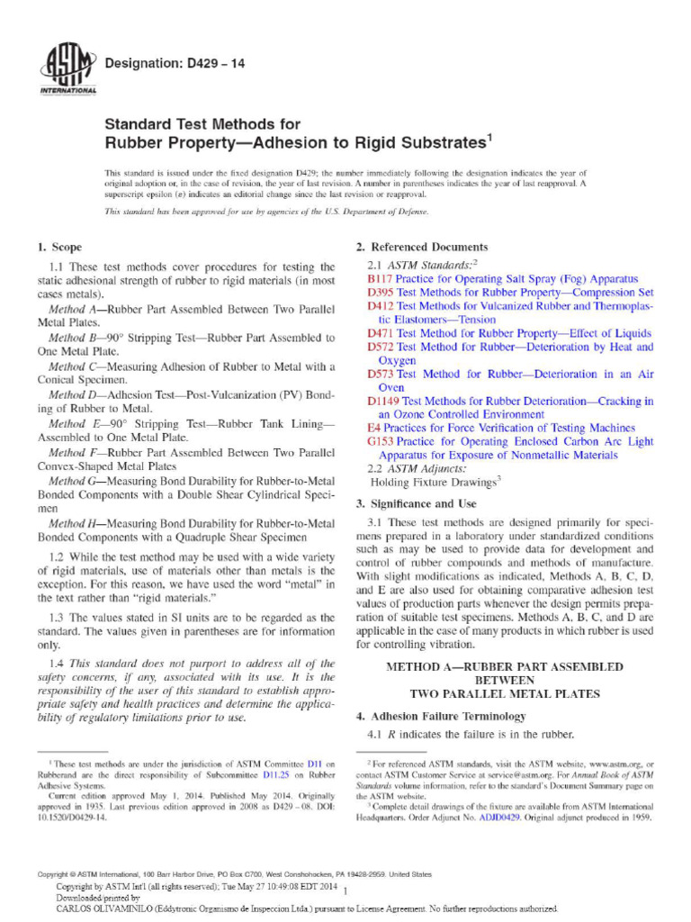 Rubber Adhesion Test Methods Standard | PDF | Adhesion | Natural Rubber