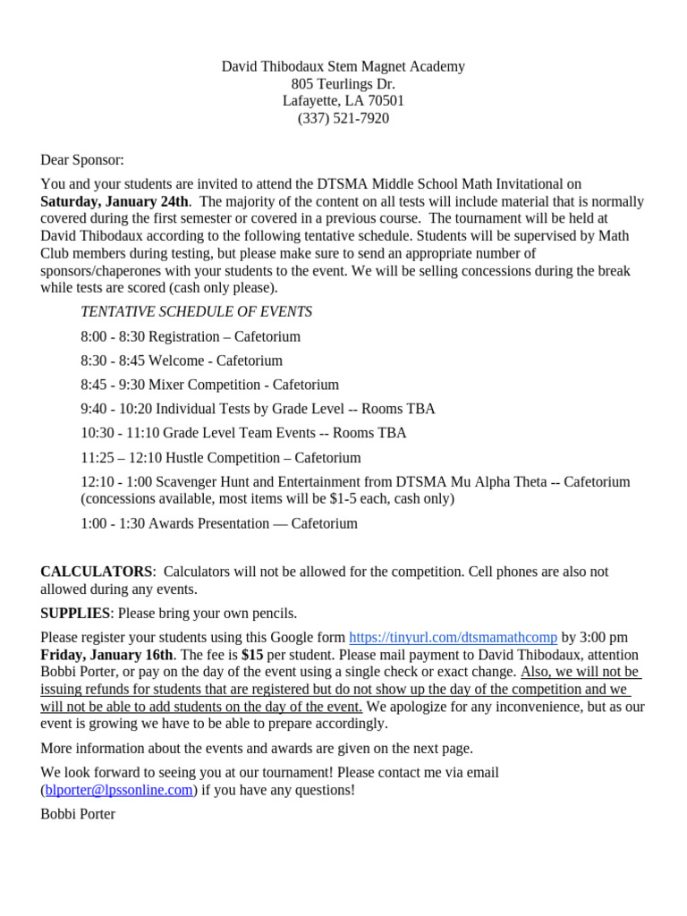 2026 Middle School Comp Info Letter | PDF