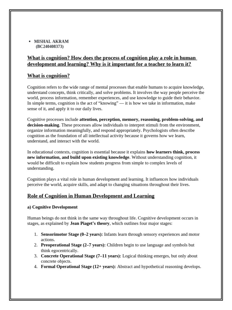 Assignment Cognition | PDF | Cognition | Learning