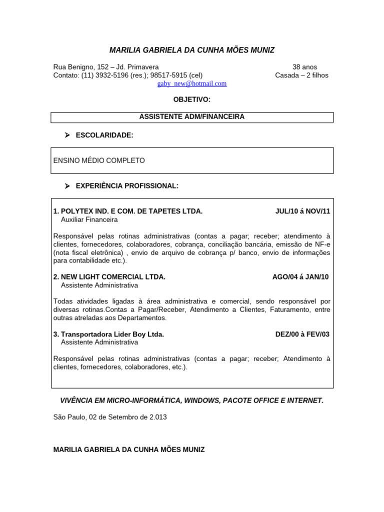 Currículo de Assistente Adm/Financeira | PDF