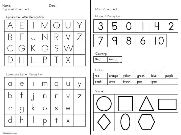 Prek Assessment 2 | PDF