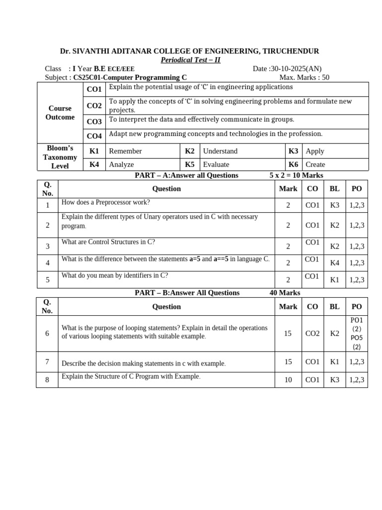 CS25C01 Periodical II C Programming ECE | PDF | Cognition | Cognitive ...
