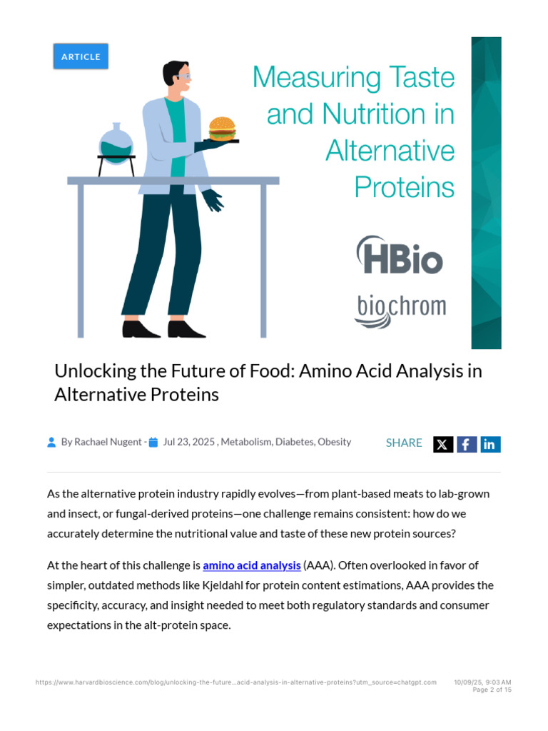 Amino Acid Analysis in Alternative Proteins - Biochrom AAA - Harvard Bioscience | PDF | Taste ...