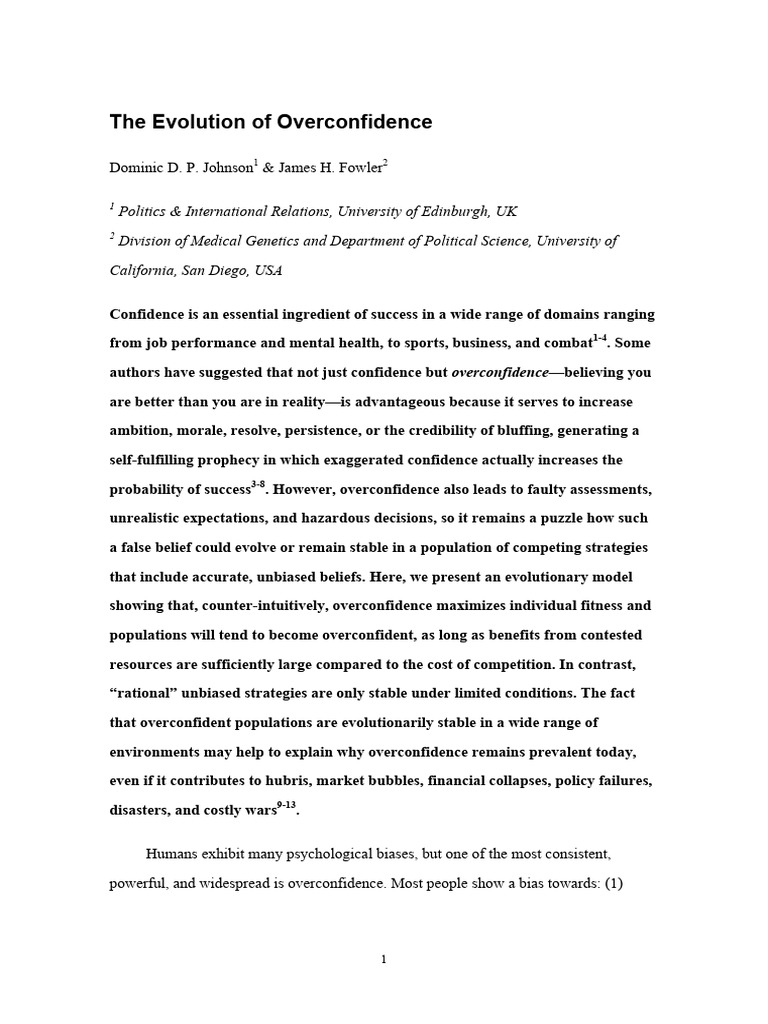 Evolutionary Benefits of Overconfidence | PDF | Risk | Natural Selection