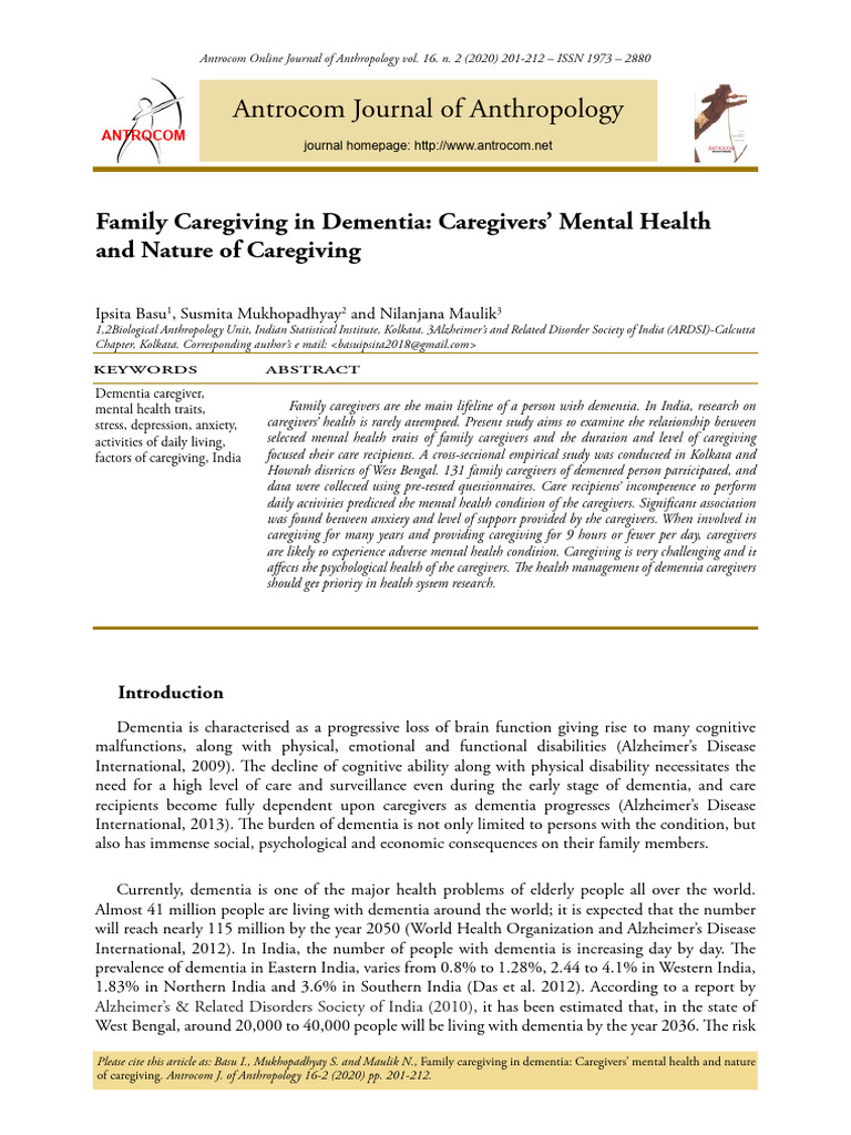Basu Family Caregiving Dementia | PDF | Dementia | Caregiver