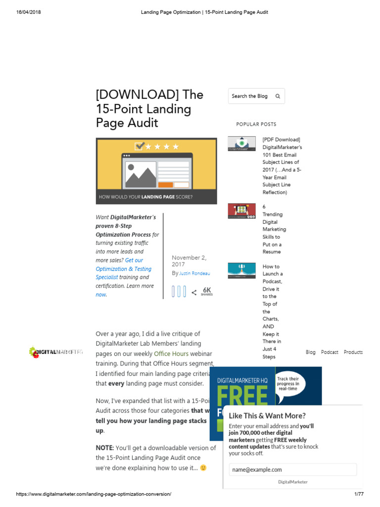 15-Point Landing Page Audit Guide | PDF