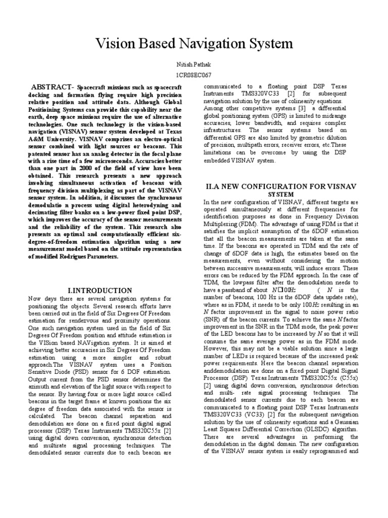 Vision Based Navigation System: Abstract | PDF | Digital Signal ...