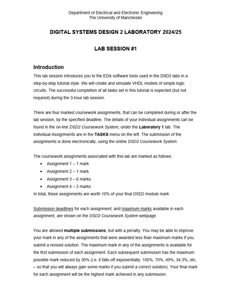 Digital System Design 2 BEng EEE 1st Lab | PDF | Vhdl | Logic Synthesis