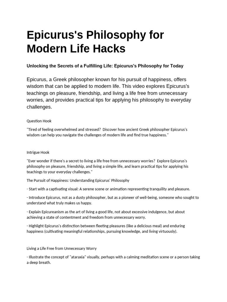 Epicurus Philosophy For Happy Life | PDF | Happiness | Psychological ...