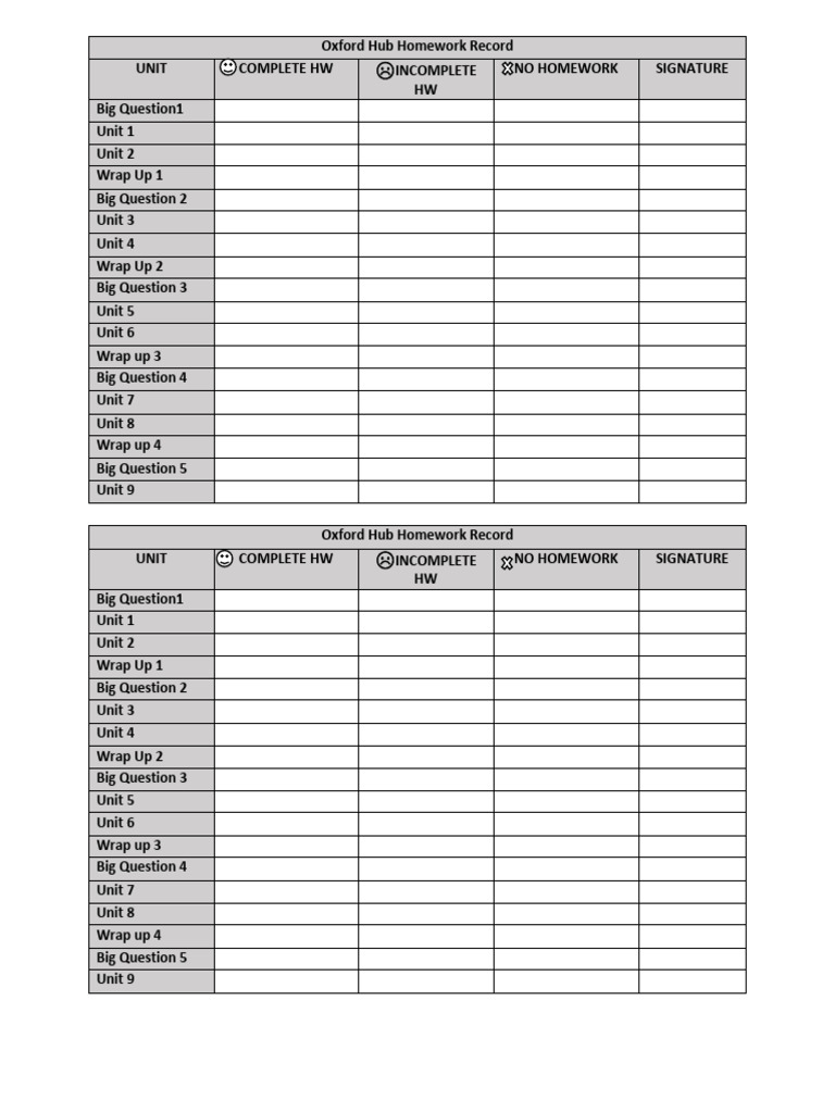 Oxford Hub Homework Record | PDF