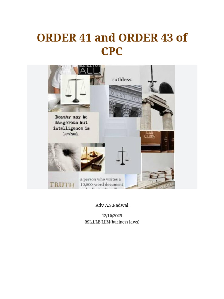 CPC Orders 41 & 43: Appeals Explained | PDF | Appeal | Appellate Court