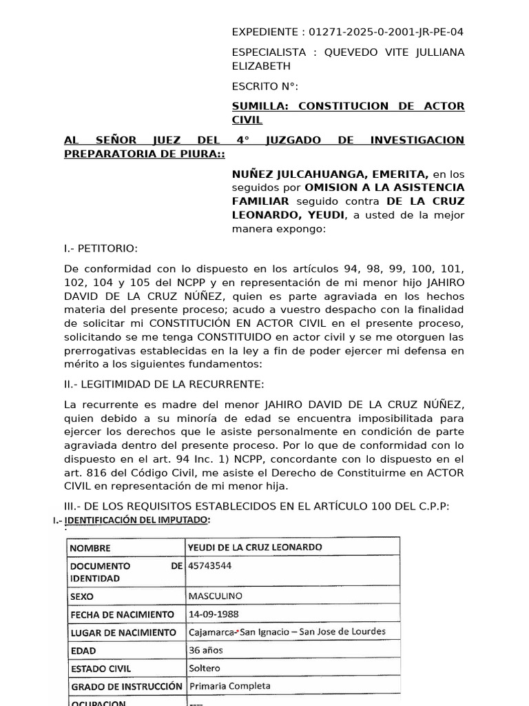 Constitución de Actor Civil en Piura | PDF | Justicia | Crimen y violencia