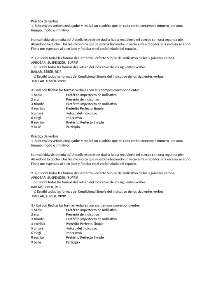 Práctica de Conjugación de Verbos | PDF