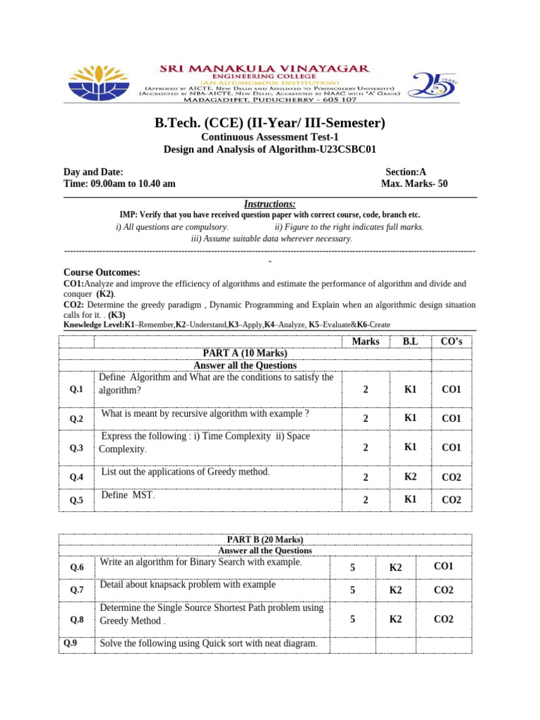 CAT1 QP | PDF | Algorithms | Dynamic Programming