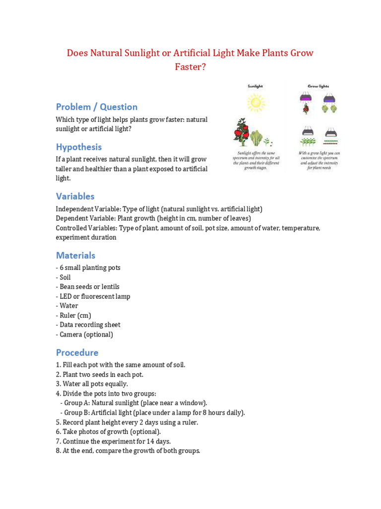 Sunlight vs. Artificial Light for Plant Growth | PDF