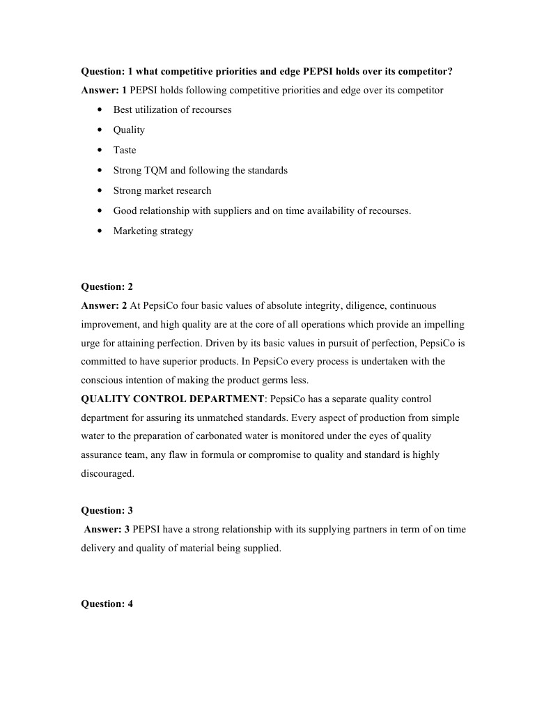 Pepsi Case Study Pdf Benchmarking Pepsi Co