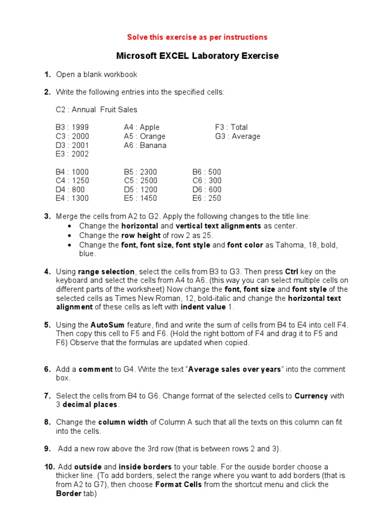 Excel Lab Exercise: Fruit Sales Analysis | PDF