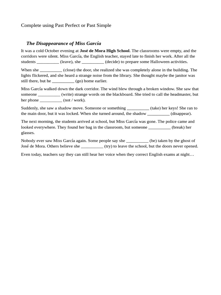 Story About The Disappearance of An English Teacher Con Past Perfect | PDF