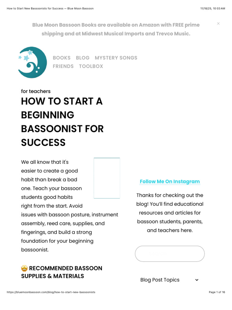 How To Start New Bassoonists For Success - Blue Moon Bassoon | PDF ...