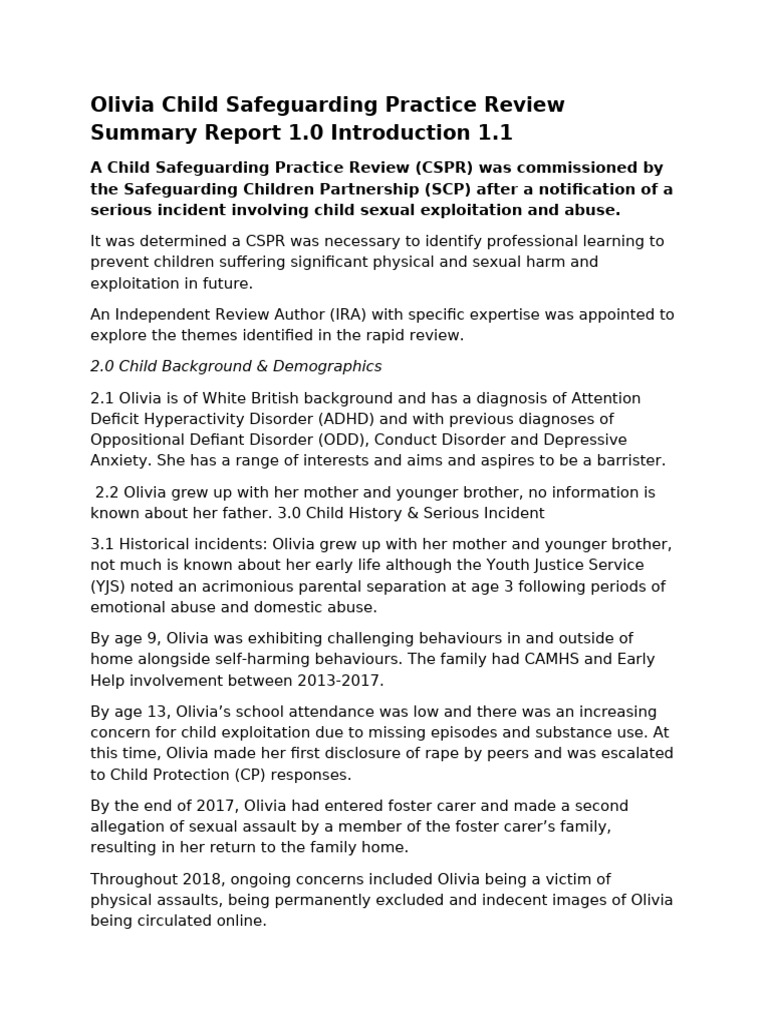 REVISION Olivia Child Safeguarding Practice Review Summary Report 1 ...