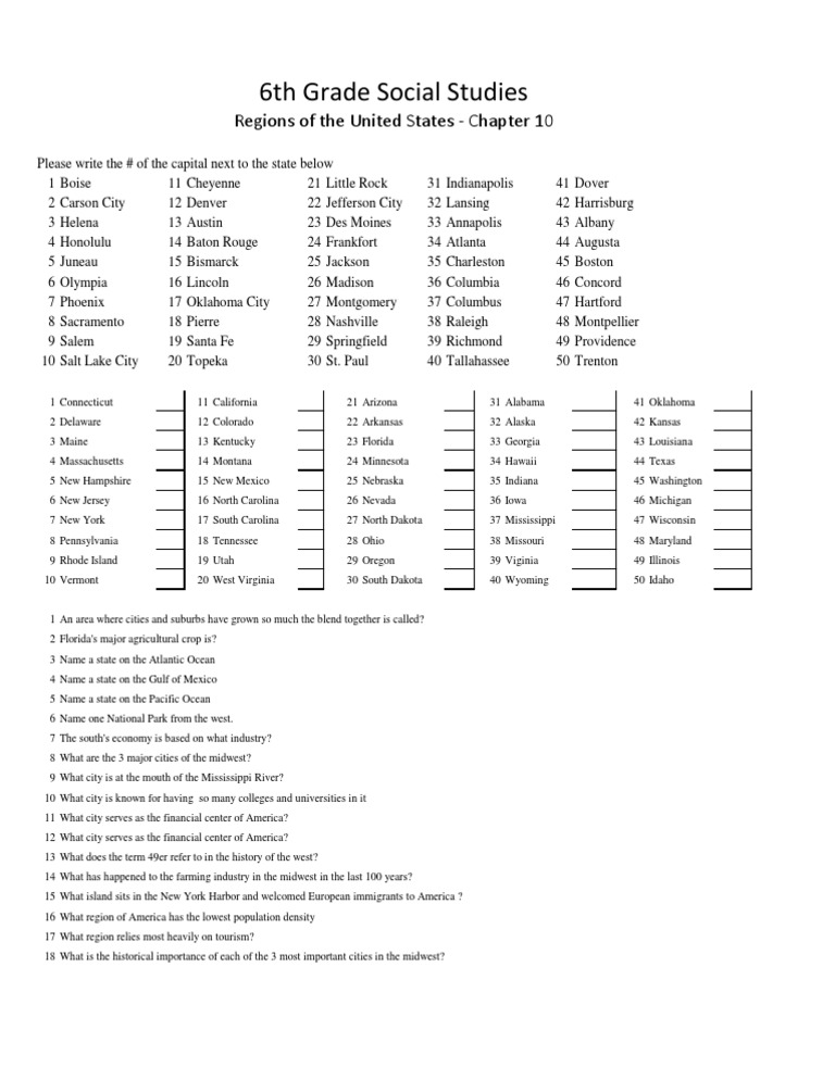 6th Grade Social Studies: Regions of The United States - Chapter 10 ...