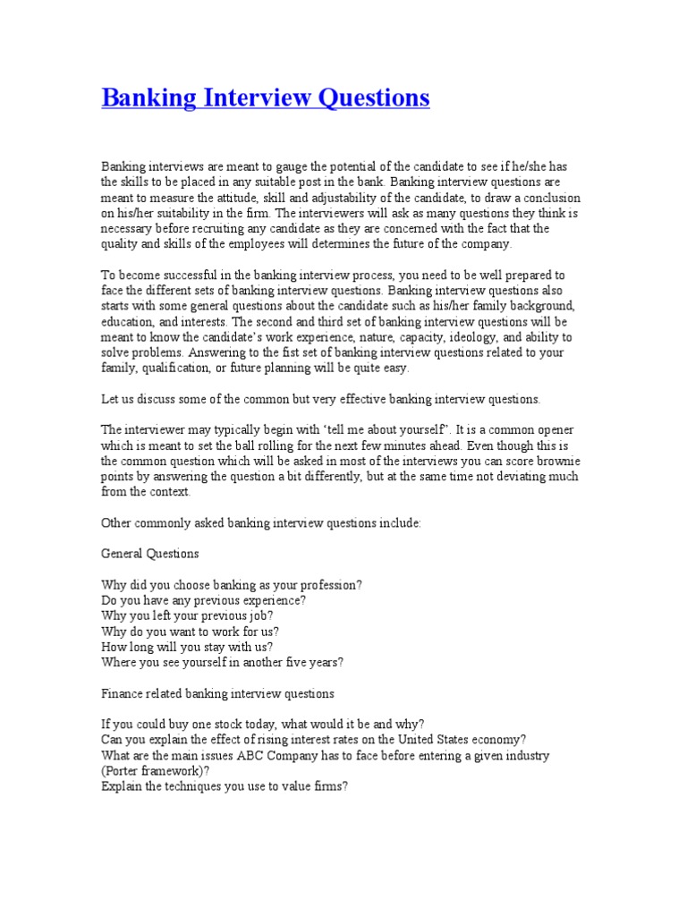 Banking Interview Questions | PDF | Interview | Cost Of Capital