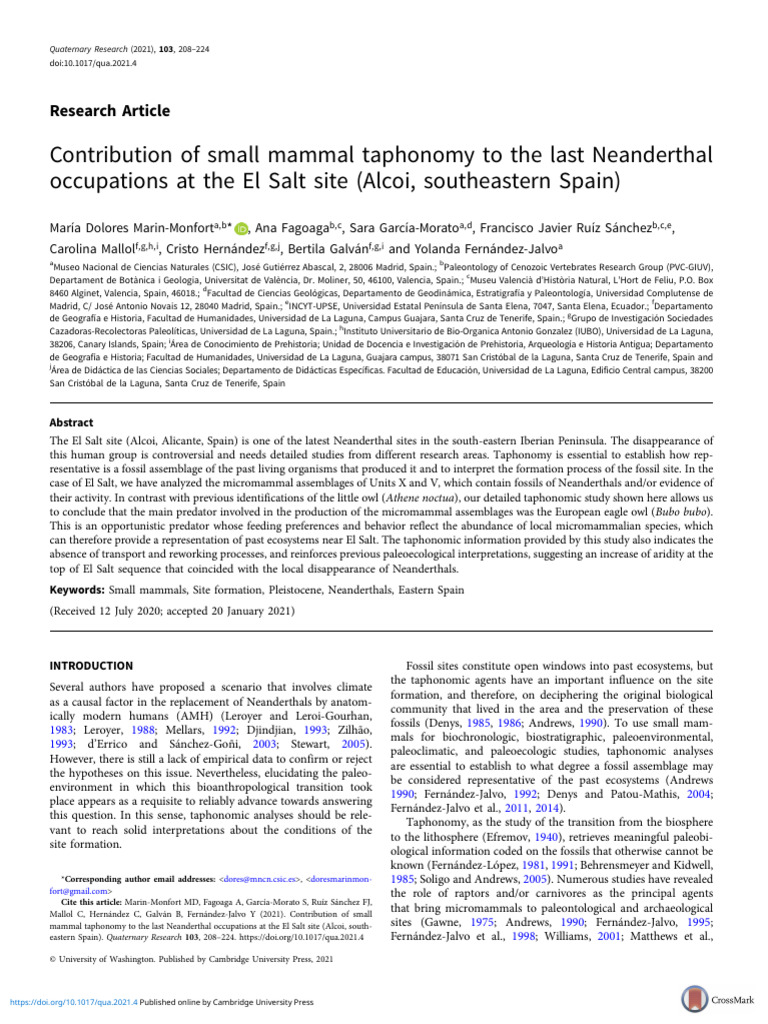 Contribution of Small Mammal Taphonomy To The Last Neanderthal ...