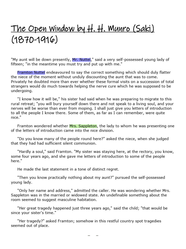 "The Open Window: A Short Story Analysis" | PDF | Saki