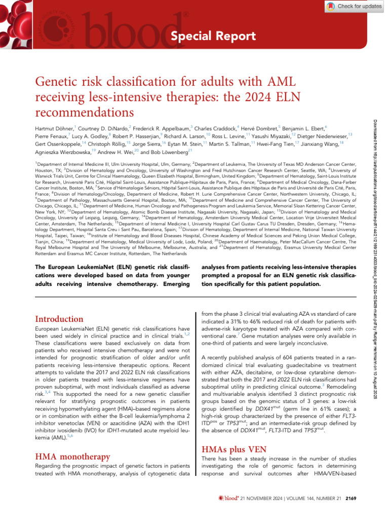 2024 ELN Genetic Risk for AML Patients | PDF | Leukemia | Medicine