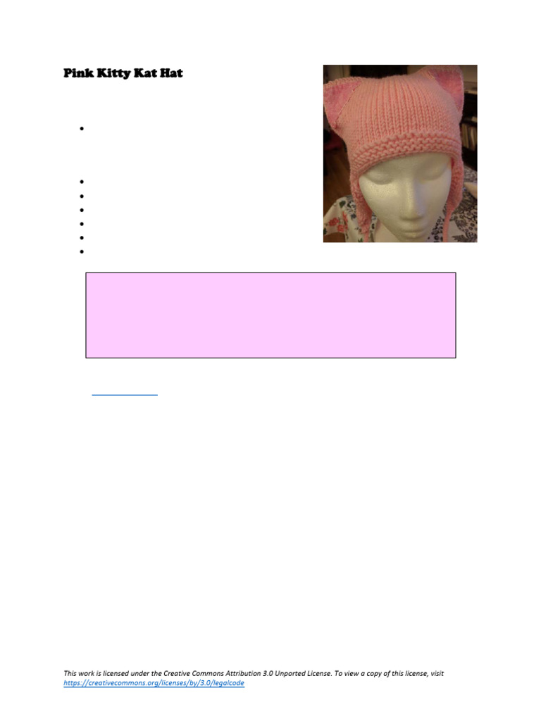 Pink Kitty Kat Hat | PDF | Knitting | Yarn