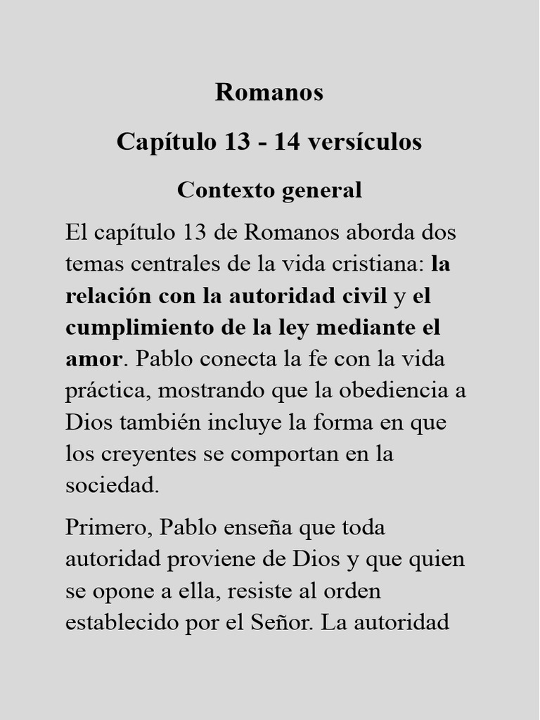 Romanos 13: Autoridad y Amor en la Fe | PDF | Epístola a los romanos | Amor