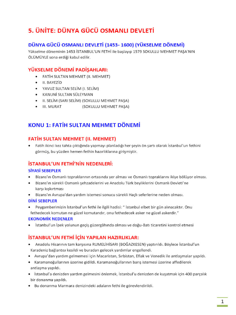 10.Sinif-Tarih-5.-Unite-Ders-Ozeti 2 | PDF