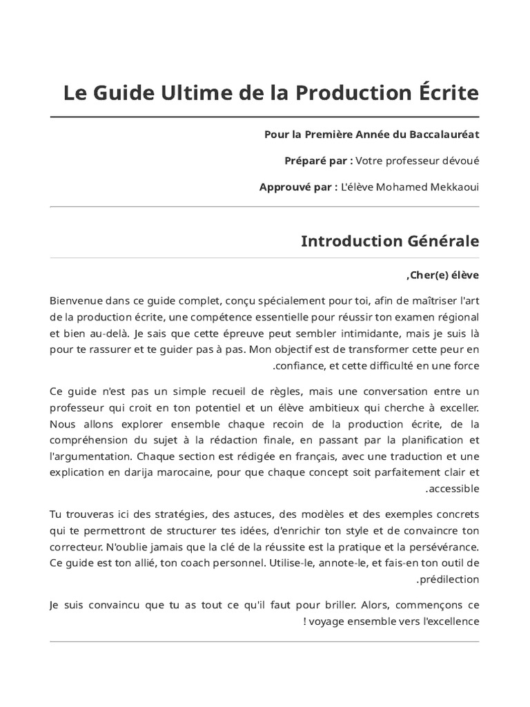 Production Ecrite Guide | PDF