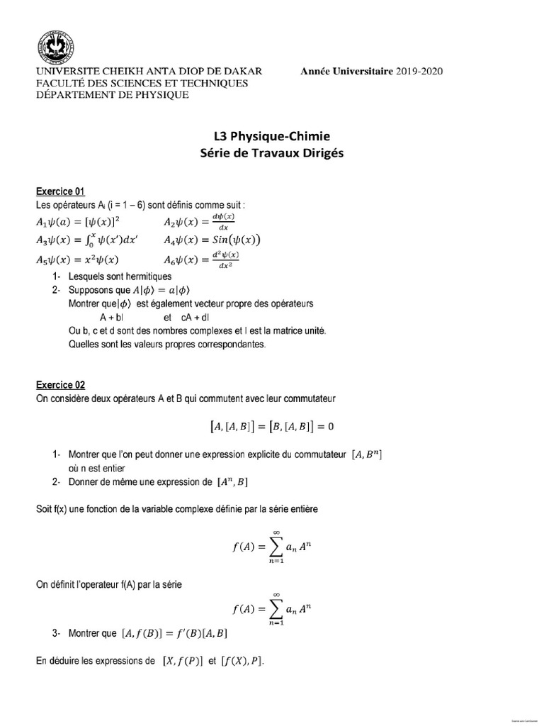 Tds 2019-2020 l3pc Quantique Respo m0 Spurs l3 PC | PDF