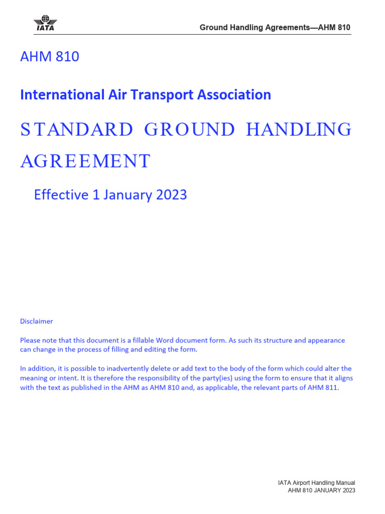 IATA AHM 810 Ground Handling Agreement | PDF | Indemnity | Bankruptcy