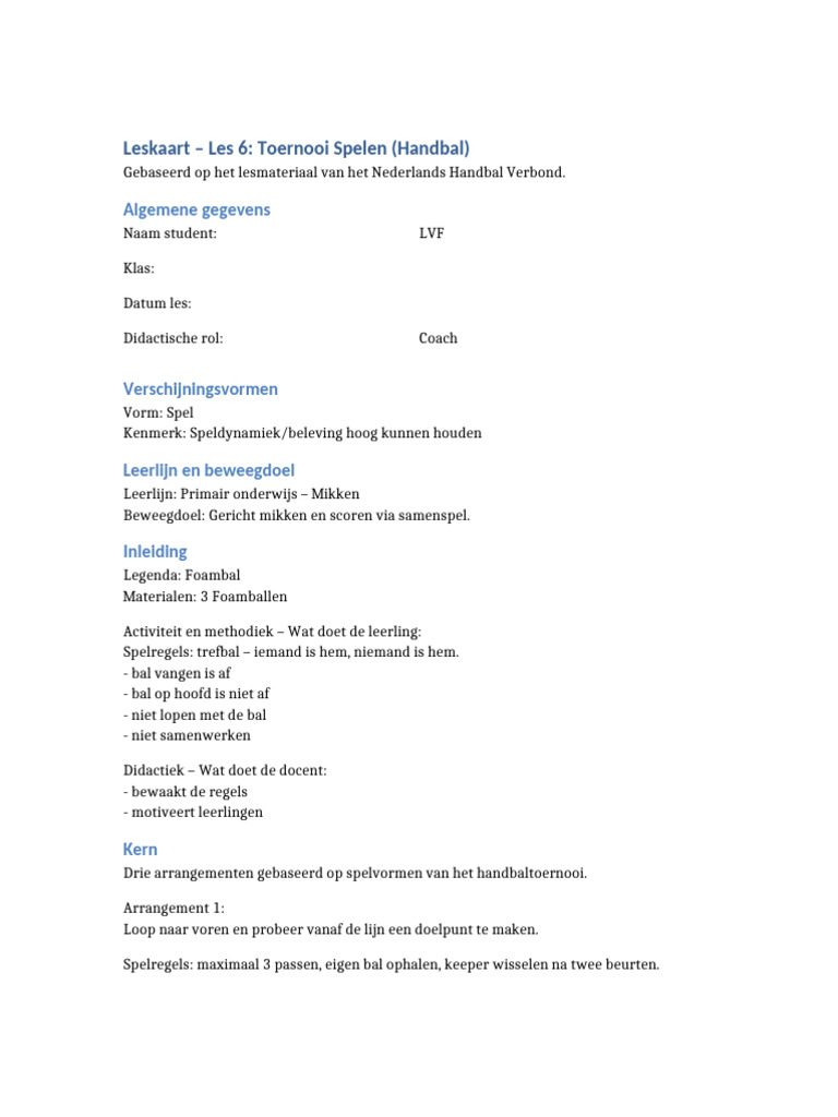 Leskaart Les6 ToernooiSpelen | PDF