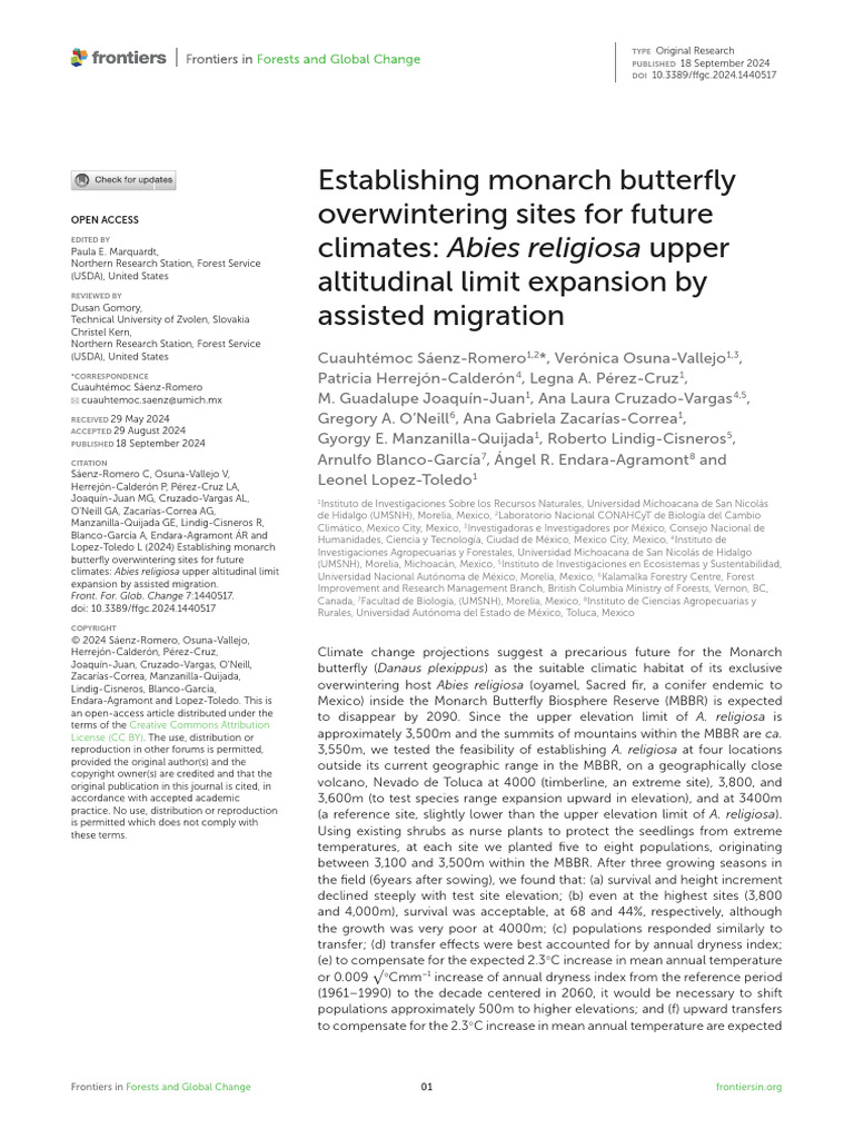 Establishing Monarch Butterfly Overwintering Sites For Future Climates ...